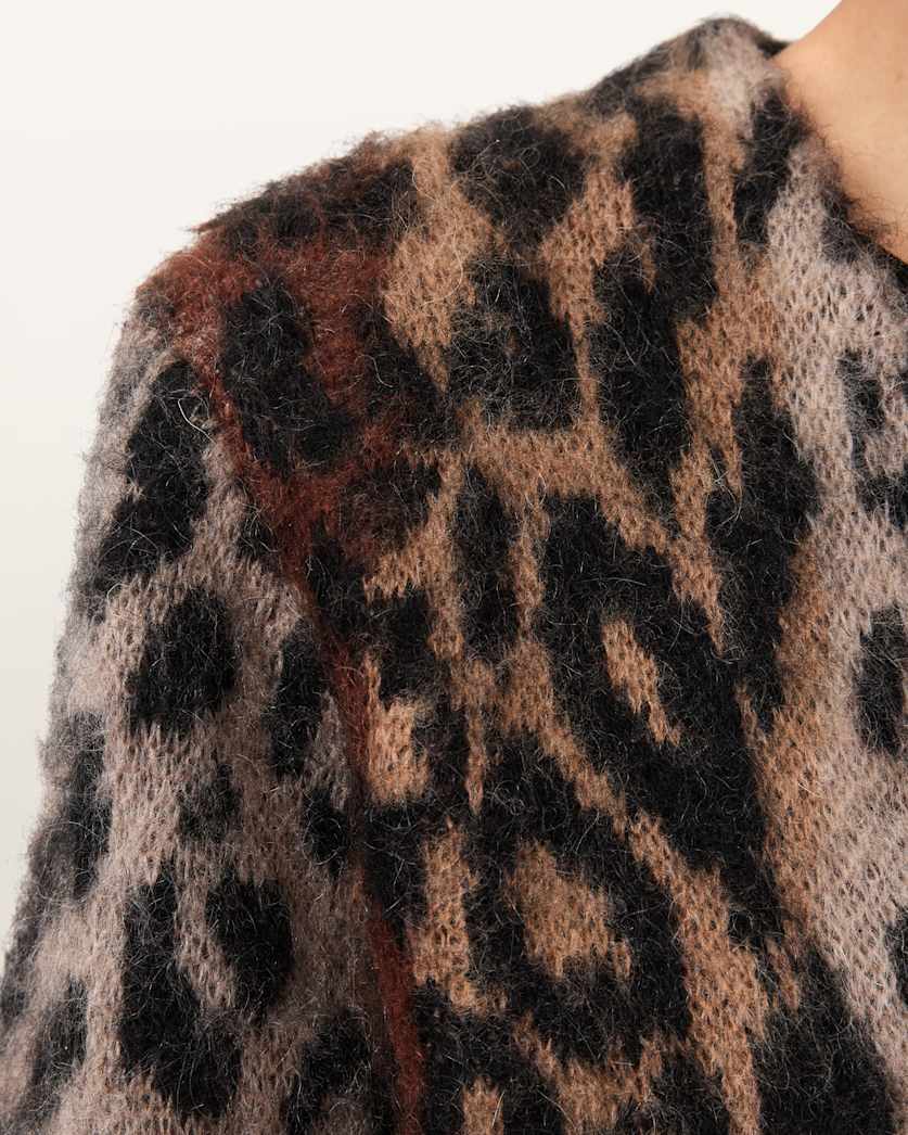 Wick Leopard Jacquard Cropped Cardigan LEOPARD BROWN | ALLSAINTS